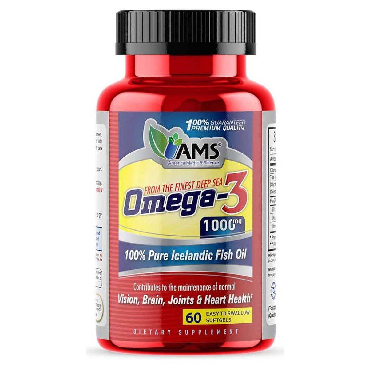 AMS Omega 3 100% Pure Icelandic Fish Oil 1000mg 60 Softgels – Chemist ...