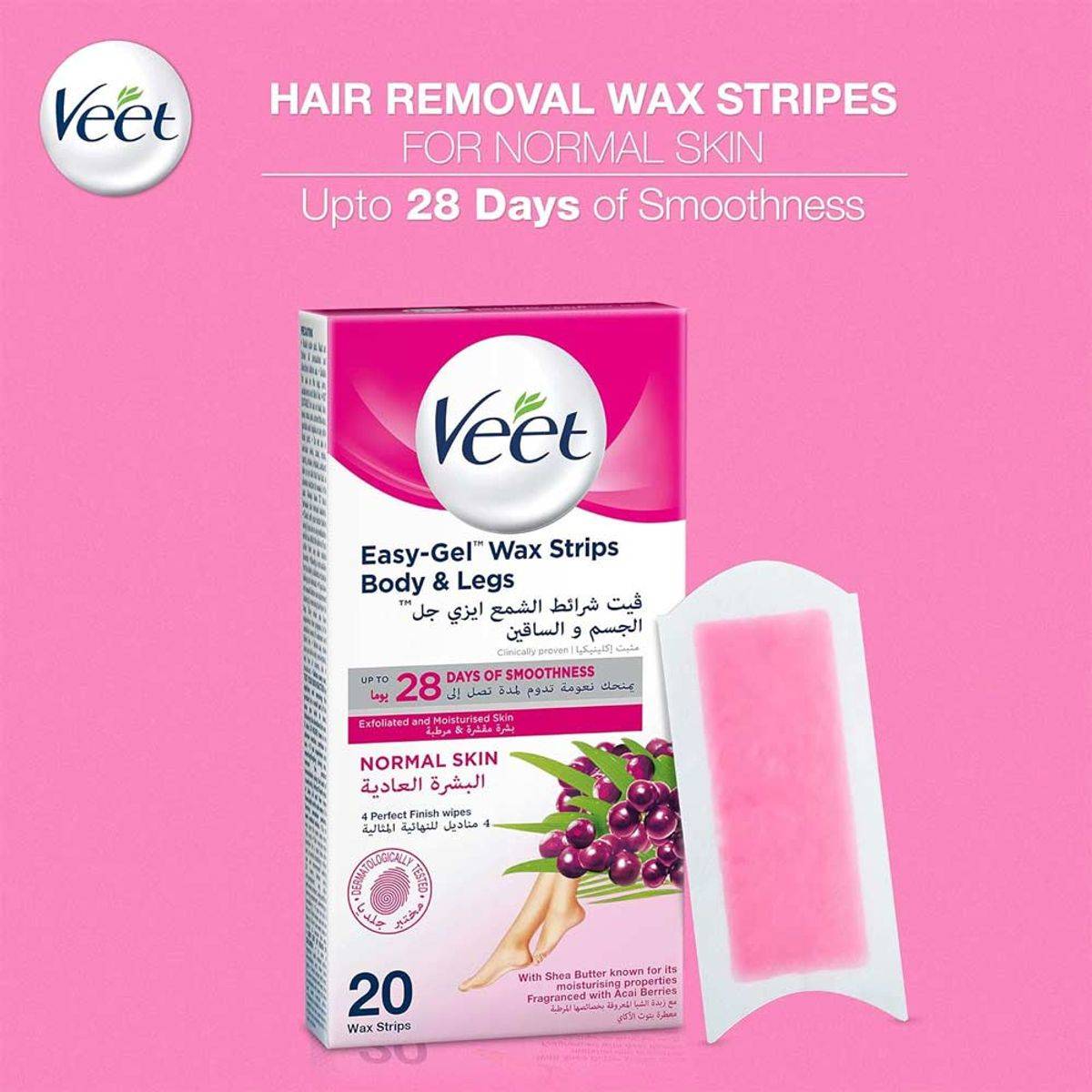 Veet Wax Strips Easy Gel Legs & Body For Normal Skin 20 Strips ...